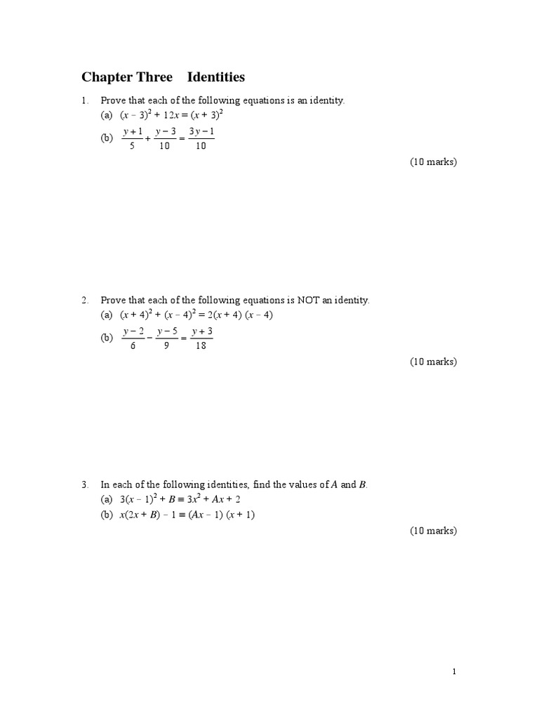 CH 3 Identities | PDF | Mathematics | Mathematical Objects