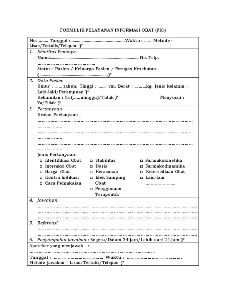 Formulir Pelayanan Informasi Obat Pdf