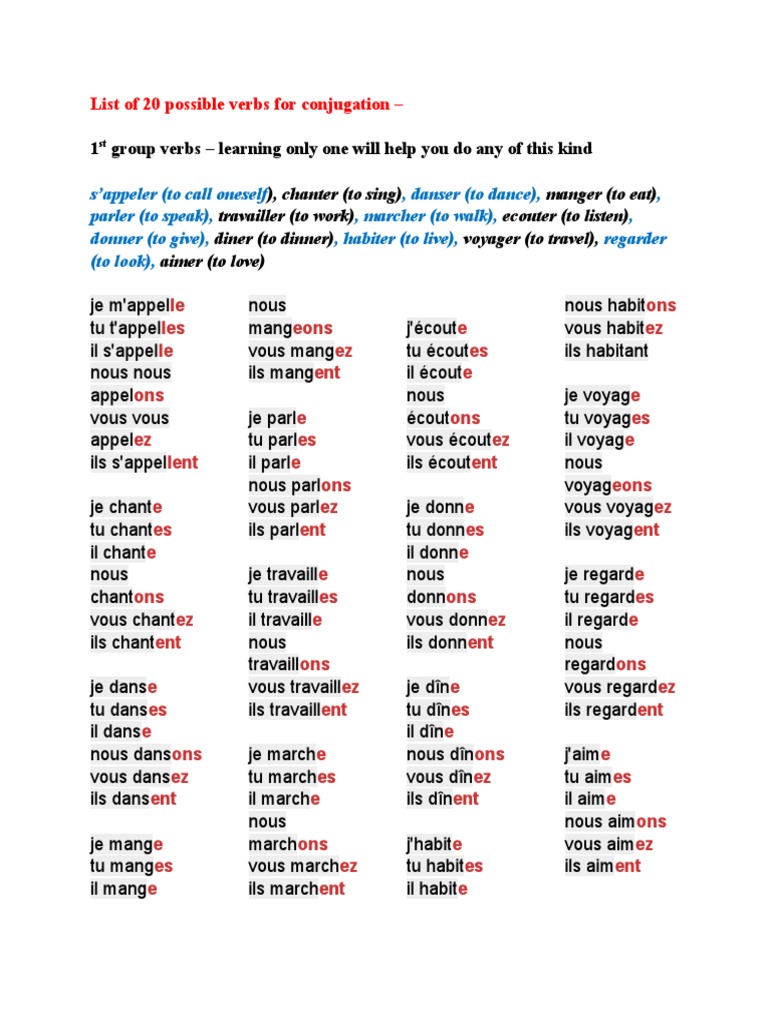 Liste de 20 verbes à conjuguer | PDF | Art