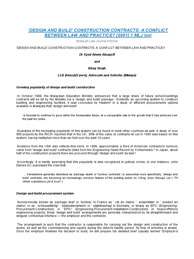 Design-Build Contracts: Legal Conflicts | PDF | Employment | Insurance