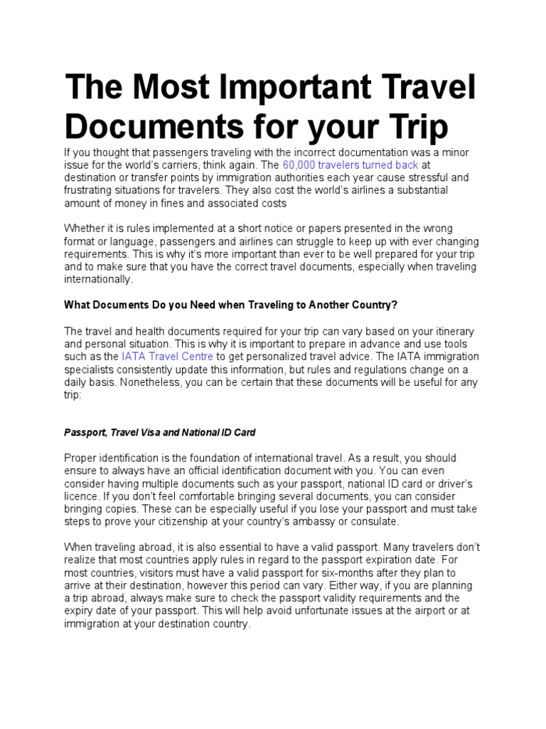 TGS The Most Important Travel Documents For Your Trip Week 4 | PDF ...