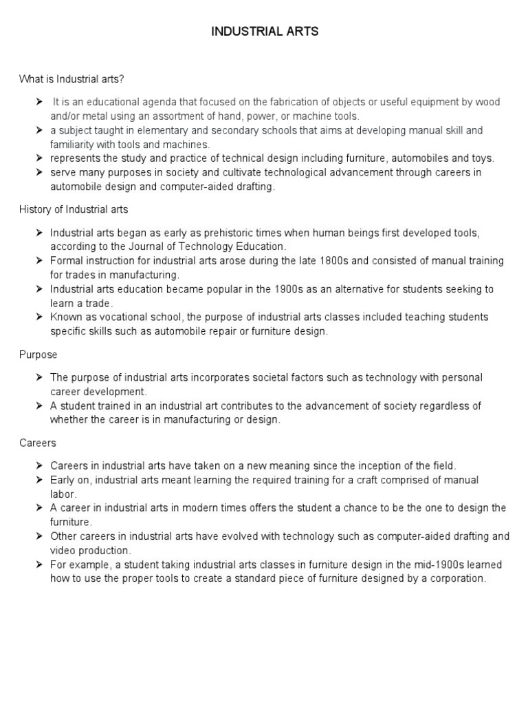 Industrial Arts Report | PDF | The Arts | Society