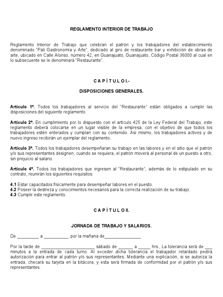 Reglamento Interior de Trabajo | PDF | Salario
