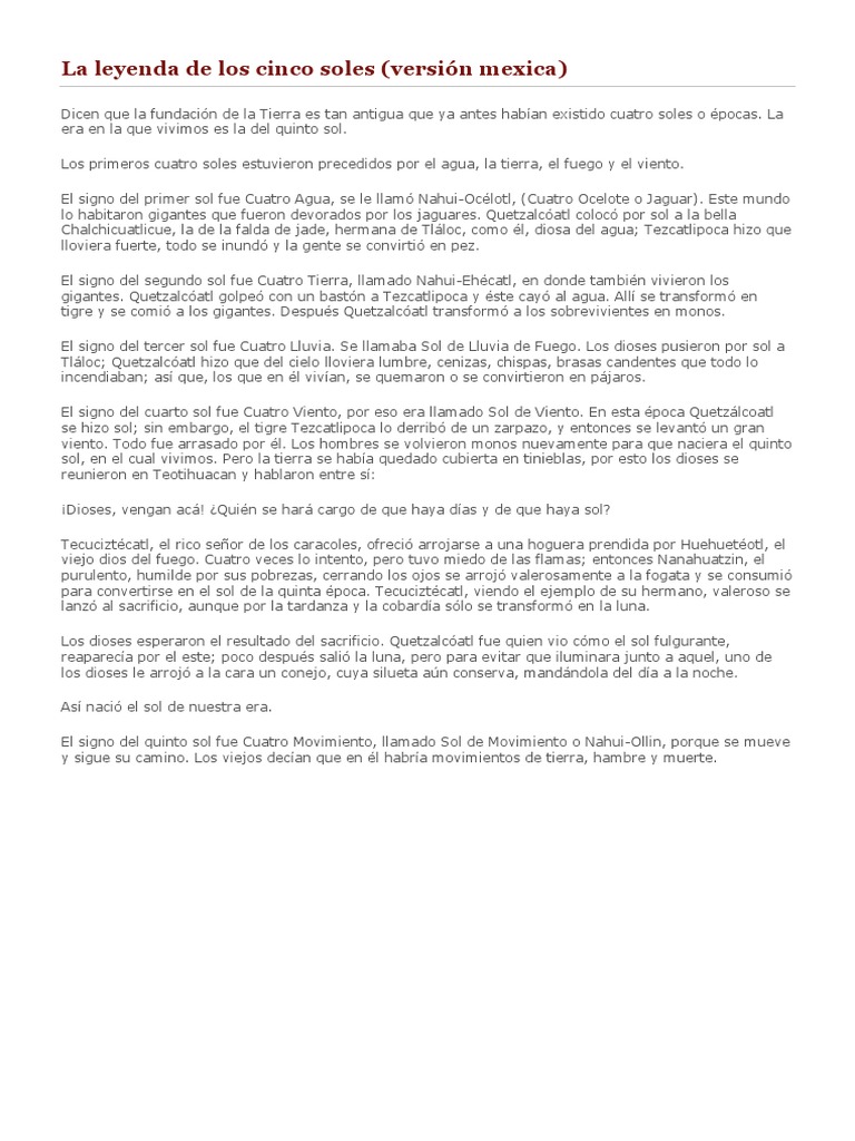 La Leyenda de Los Cinco Soles | PDF | azteca | Mesoamérica