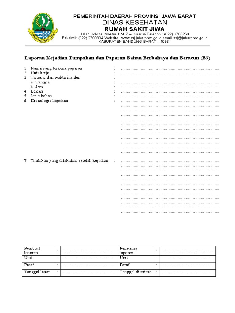 Form Laporan Tumpahan B3 | PDF
