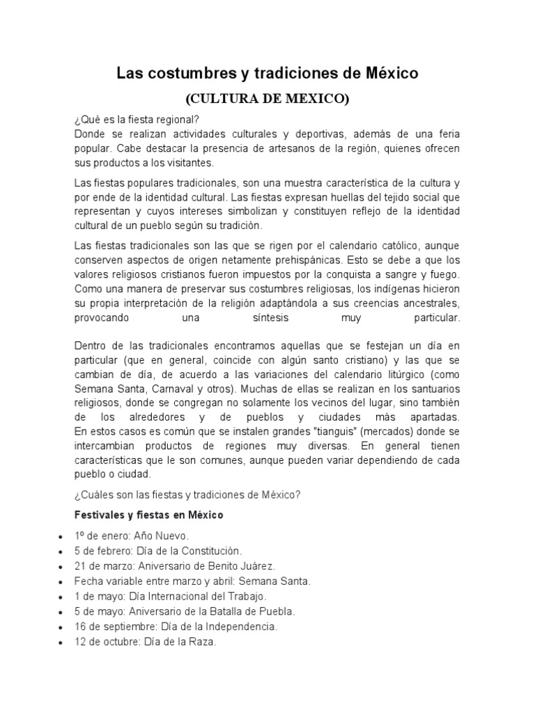 Tradiciones y fiestas de México | PDF | México | Tradiciones