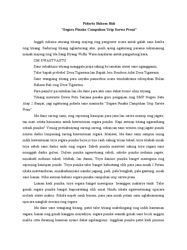 Pidarta Bahasa Bali | PDF