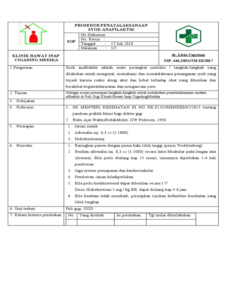 Prosedur Penatalaksanaan Syok Anafilaktik | PDF | Sains & Matematika