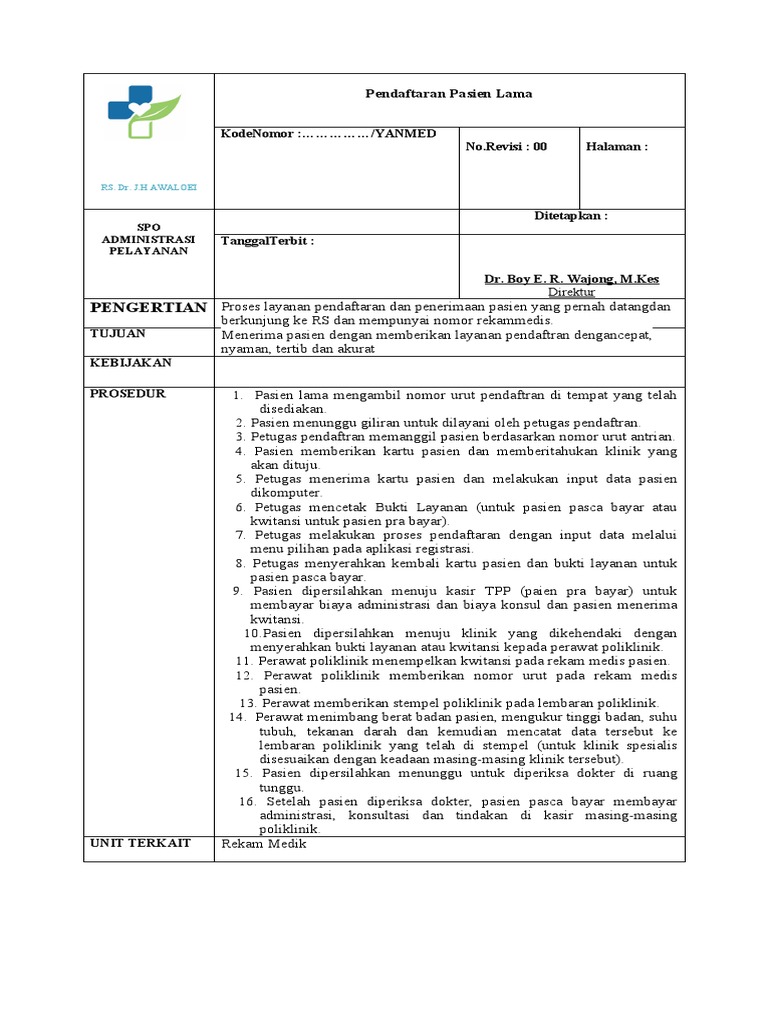 SOP Pendaftaran Pasien Lama | PDF