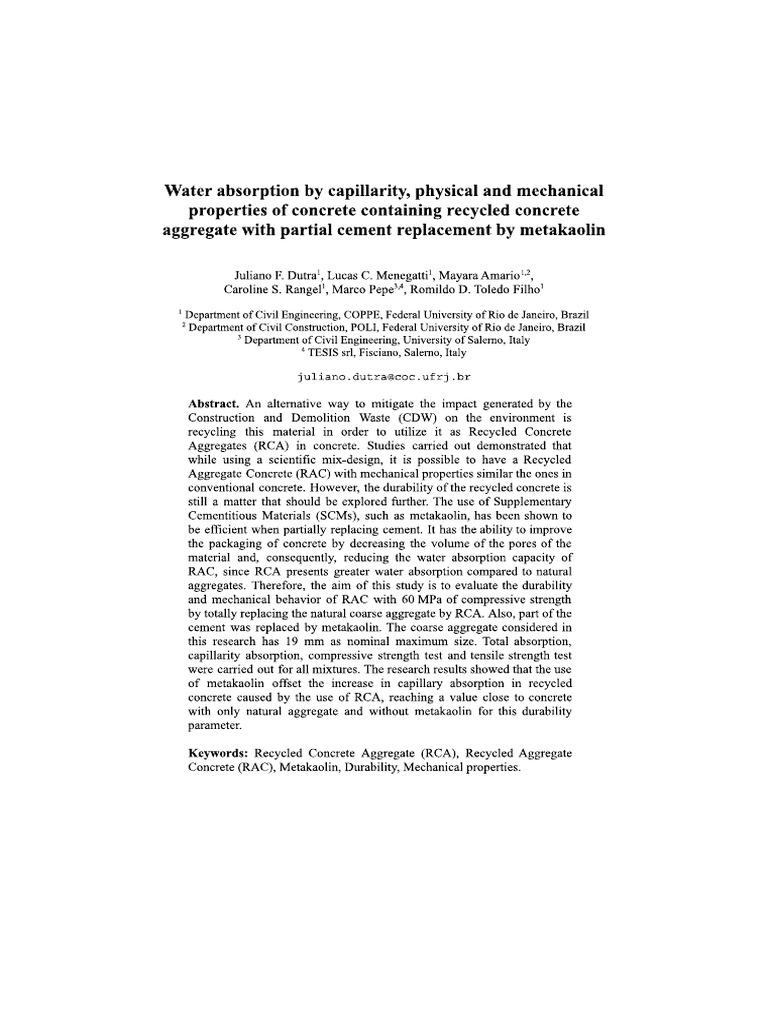 Water Absorption by Capillarity, Physical and Mechanical PDF | PDF
