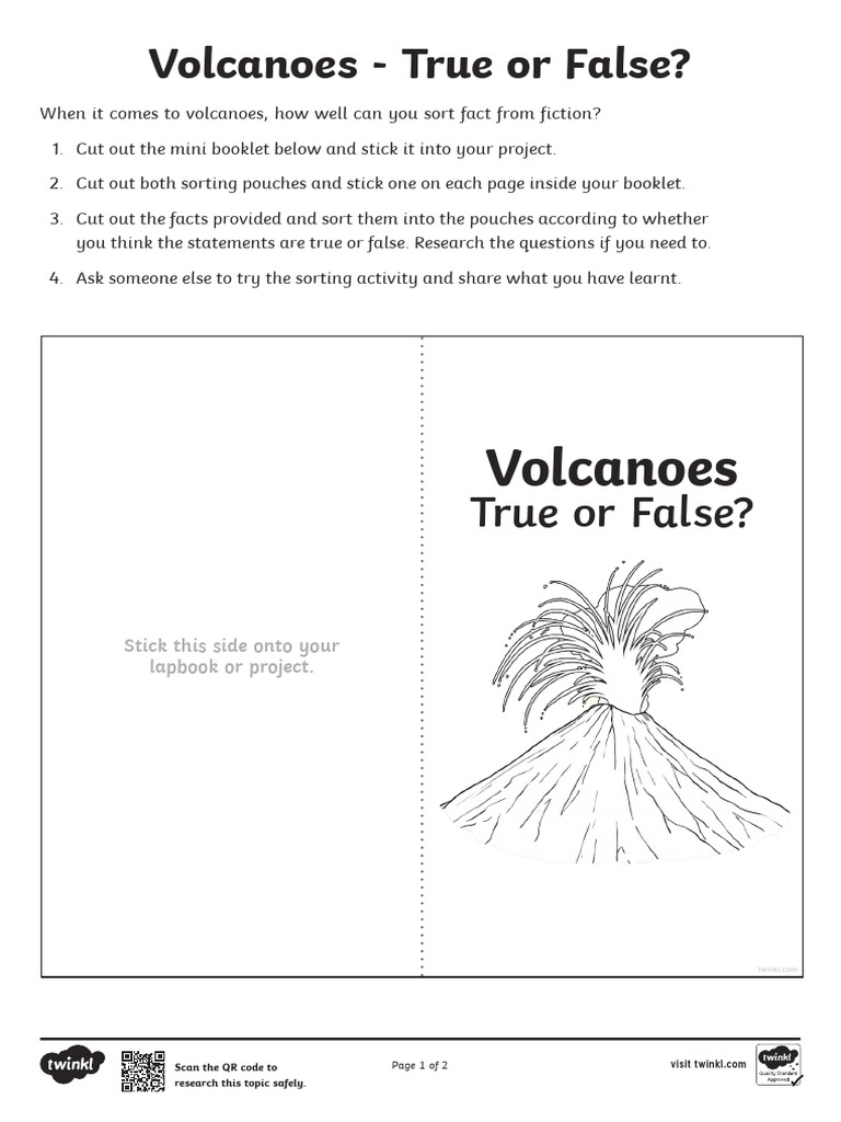 T He 706 Volcanoes True or False Sorting Activity Sheet English - Ver ...