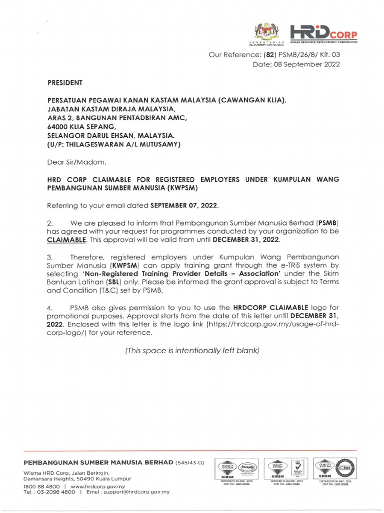 08 - Hrdcorp Approval Letter | PDF