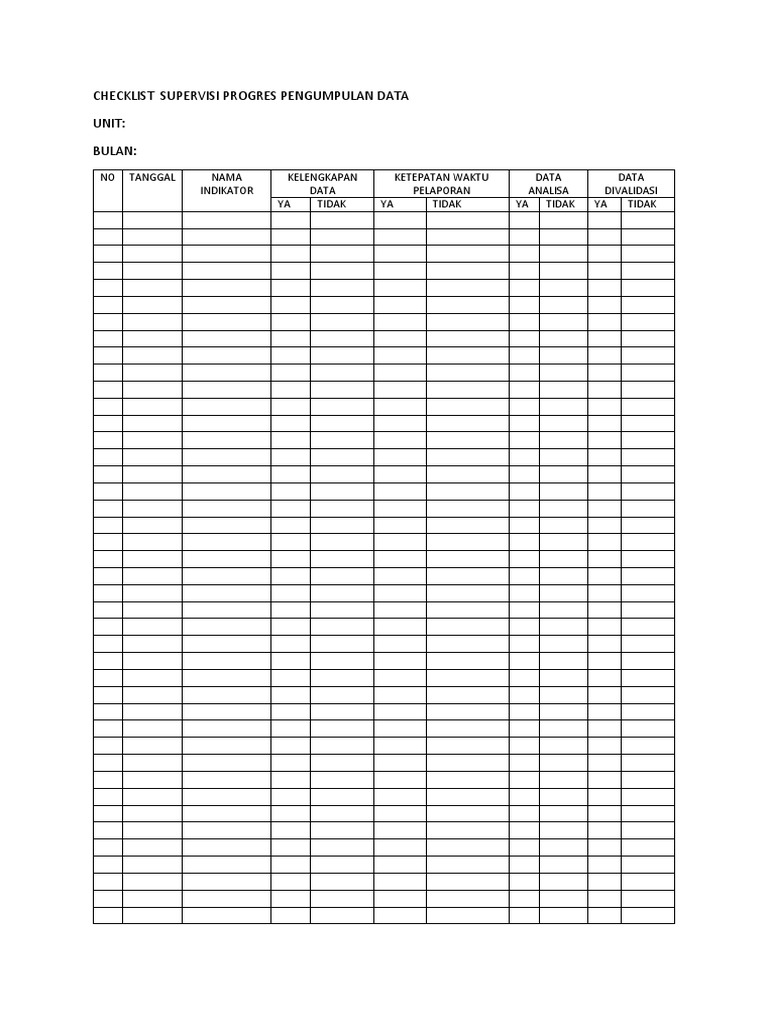 Checklist Supervisi Progres Pengumpulan Data | PDF