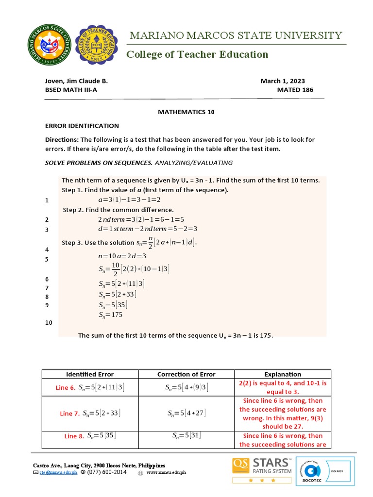 Error identification test -table 4 | PDF | Mathematical Analysis ...