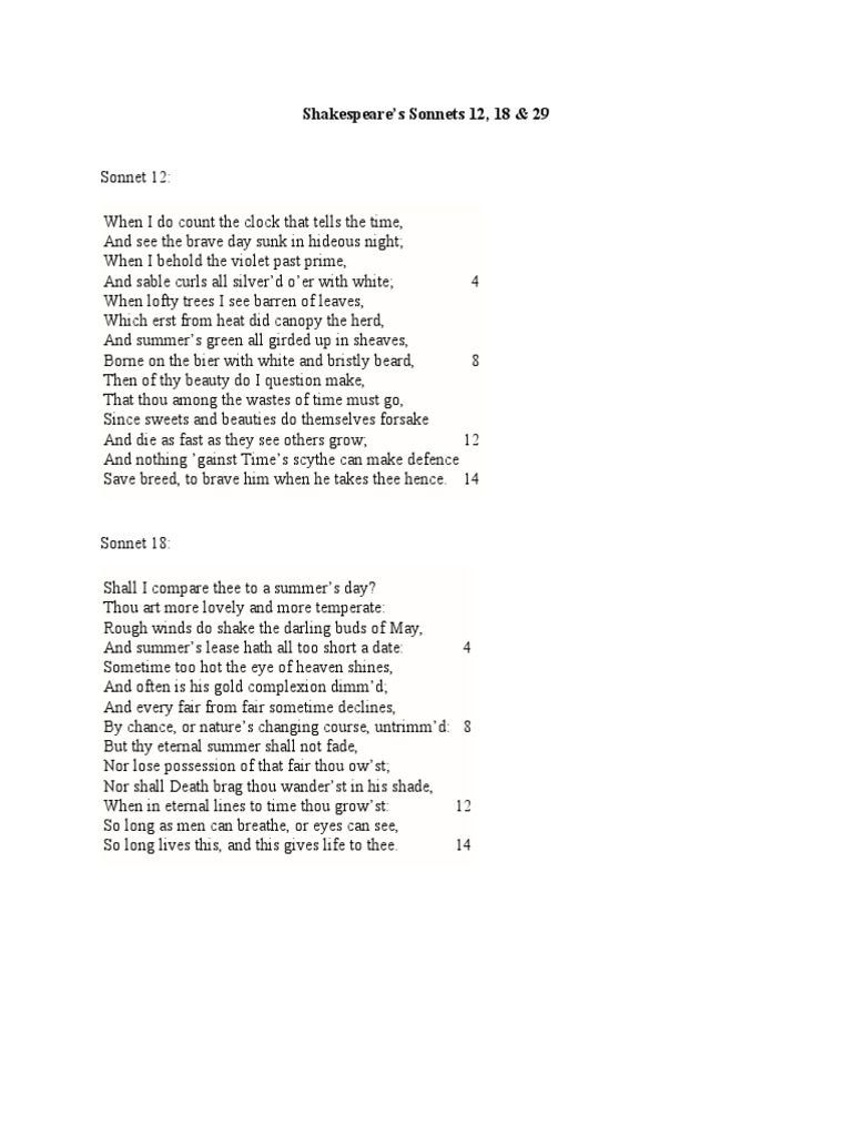 Sonnets 12, 18 & 29 | PDF