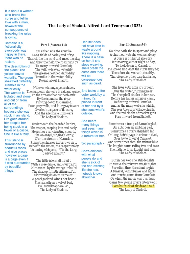 Tennyson - The Lady of Shalott Text | PDF