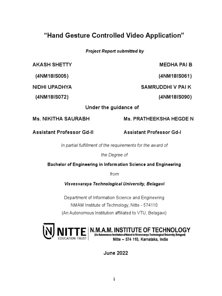 Hand Gesture Controlled Video Application: A Project Report on ...