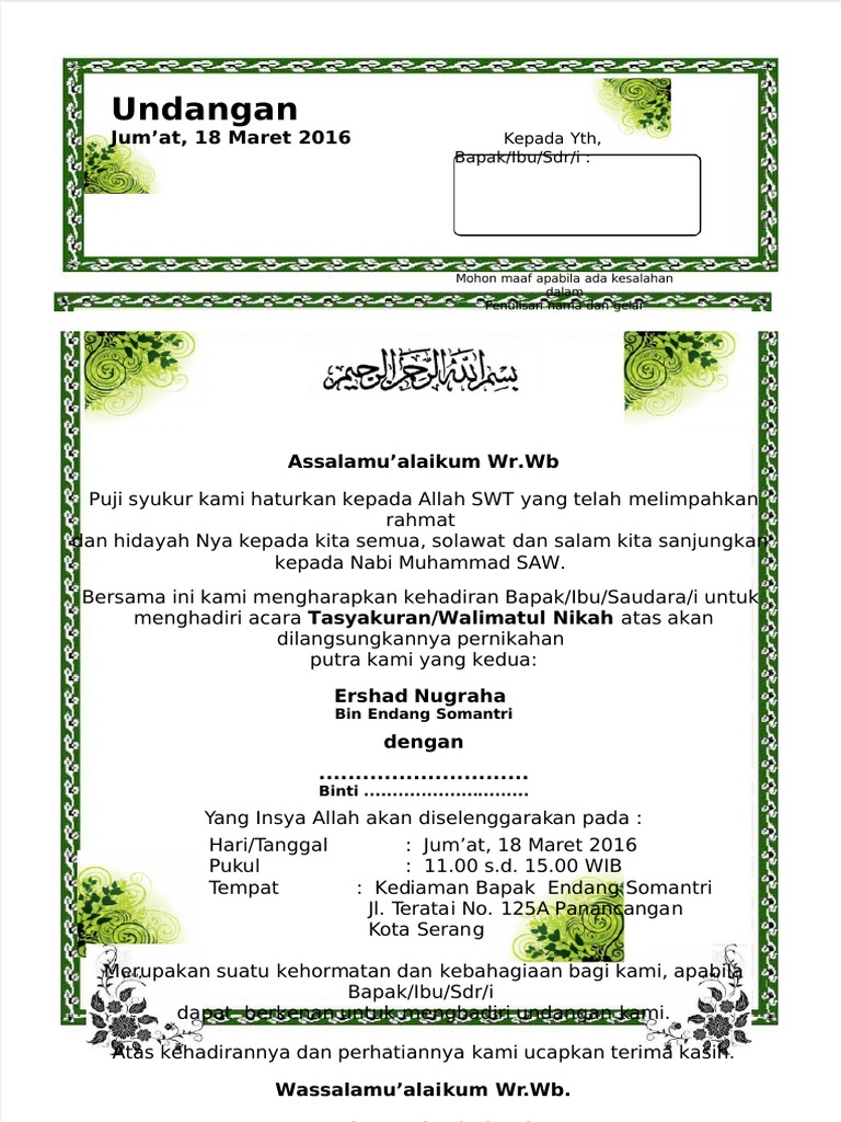 Undangan: Kepada Yth, Bapak/Ibu/Sdr/i | PDF