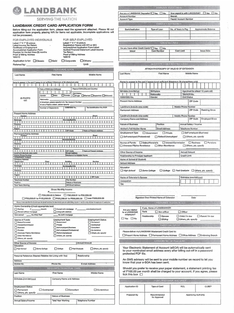 Landbank Credit Card Form PDF | PDF