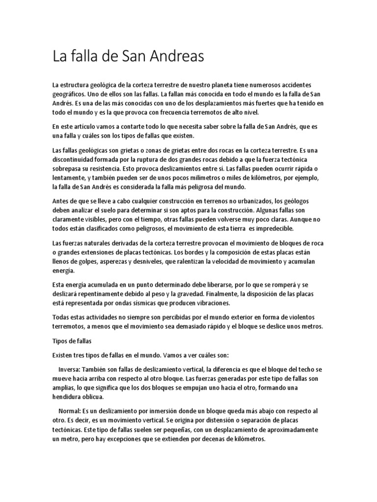 Falla de San Andreas PDF | PDF | Falla (geología) | Temblores