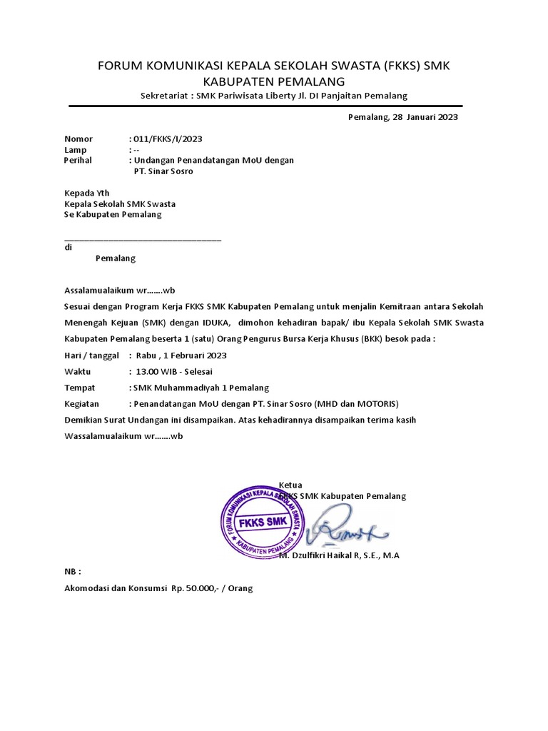 Undangan MoU PT. Sinar Sosro | PDF