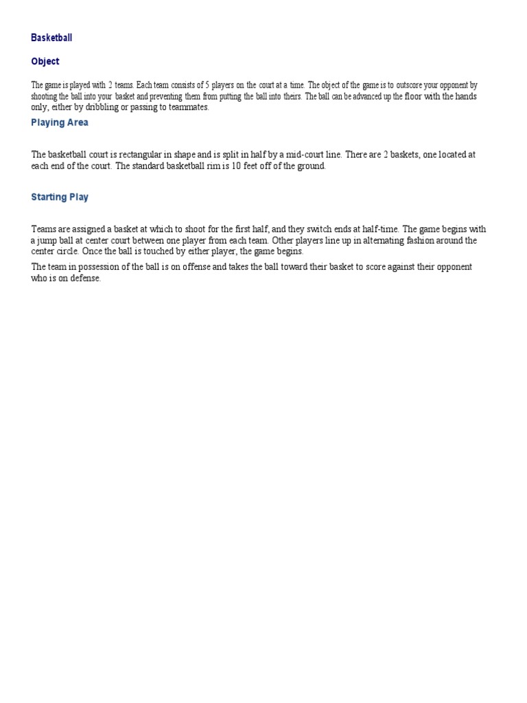 Basketball Basic Rules | PDF | Basketball Positions | Games Of Physical ...