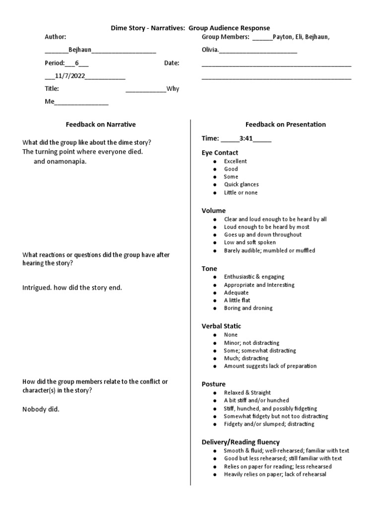 Eli Nguyen Narratives - Group Audience Response Sheet | PDF | Cognitive Science | Human ...