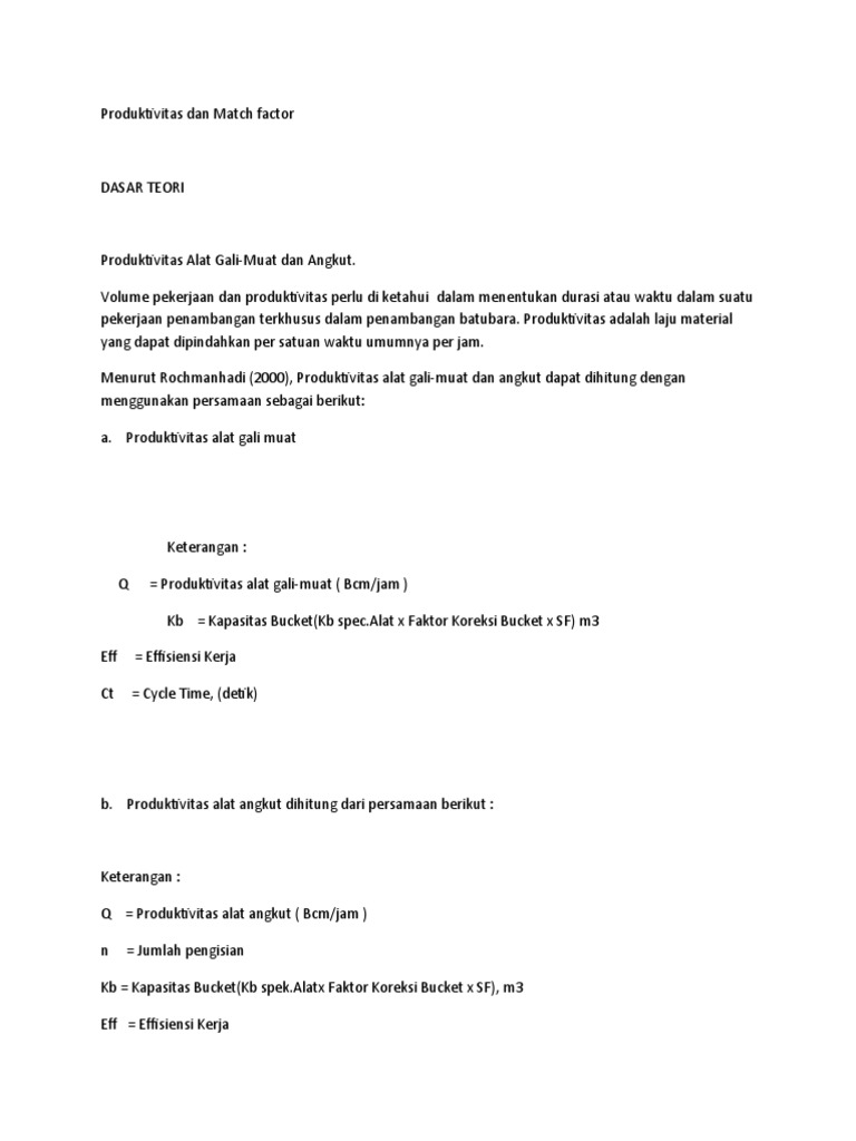 Produktivitas Dan Match Factor | PDF