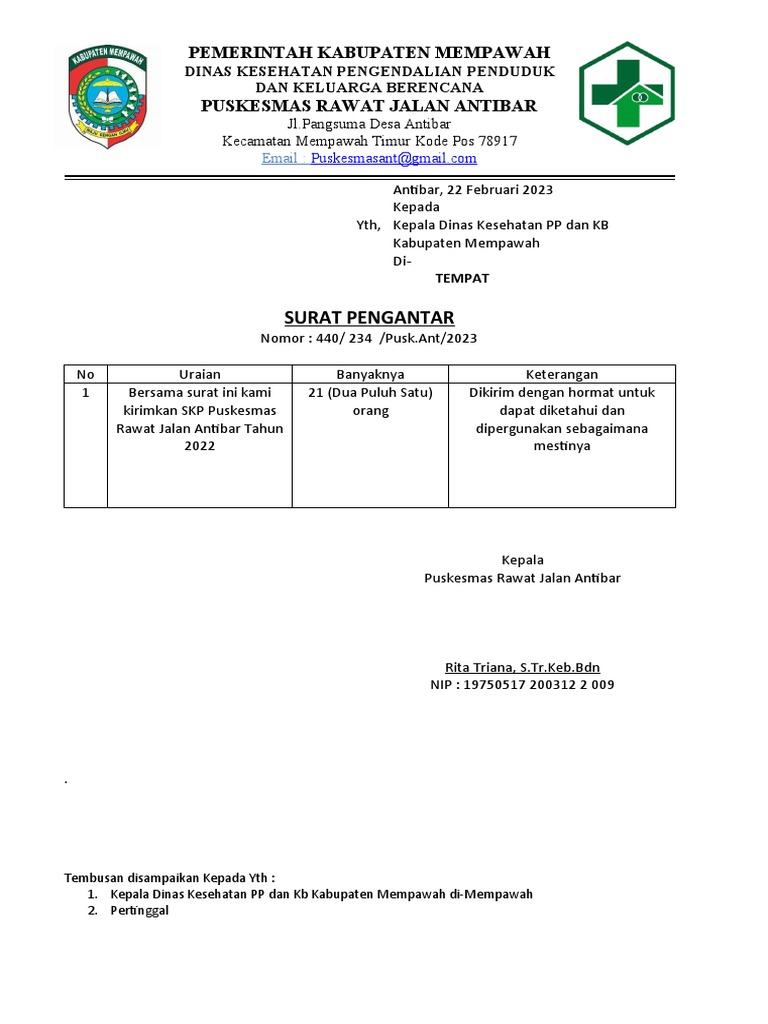 Surat Pengantar SKP Puskesmas Antibar | PDF