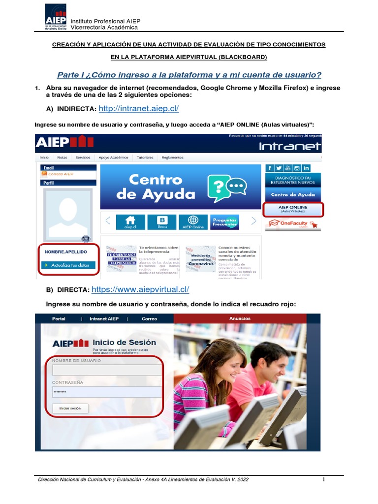 Anexo 4a Instructivo Aplicación de Evaluaciones de Conocimientos en Aiepvirtual 2022 | PDF ...