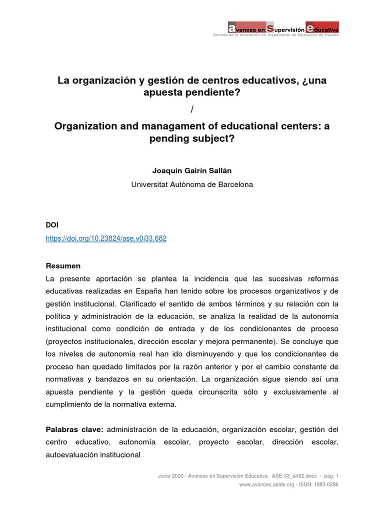 La Organización y Gestión de Centros Educativos, ¿Una | PDF | Plan de estudios | España