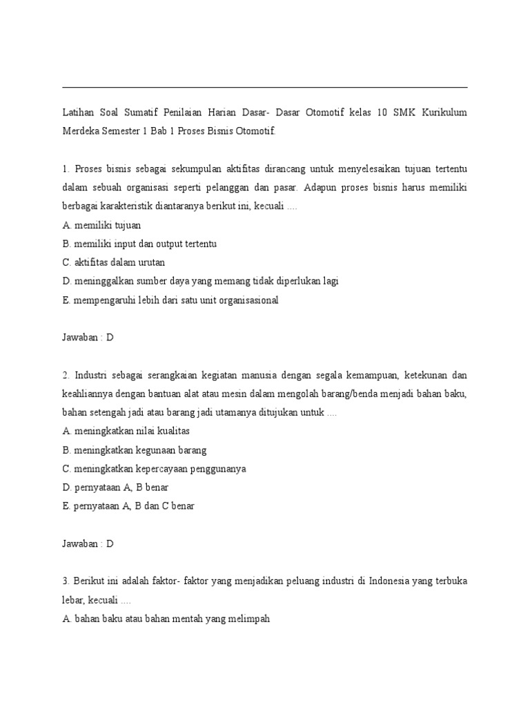 Soal Bisnis Otomotif | PDF | Bisnis