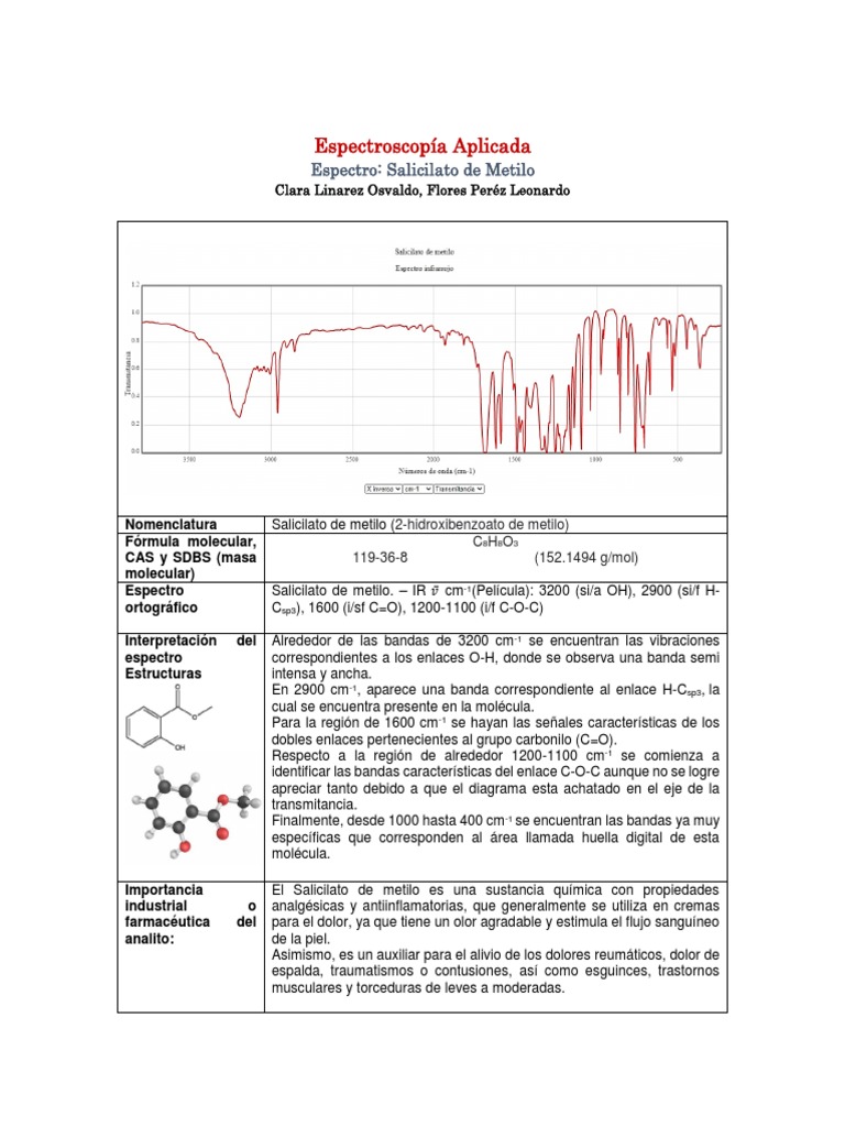 Salicilato de Metilo Espectro IR PDF | PDF