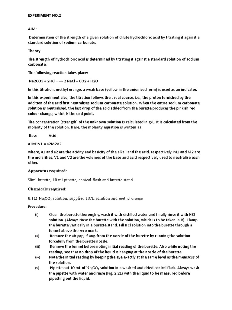 HCL Vs Na2CO3 | PDF | Titration | Chemistry