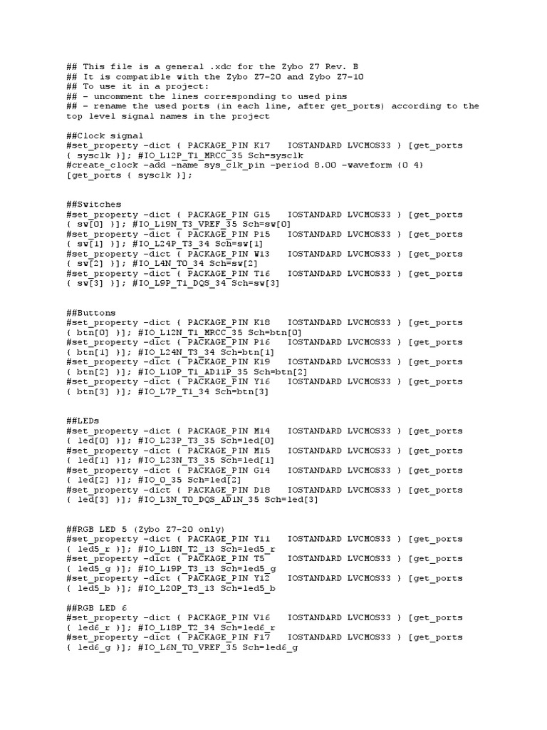 Zybo XDC - XDC | PDF | Computers