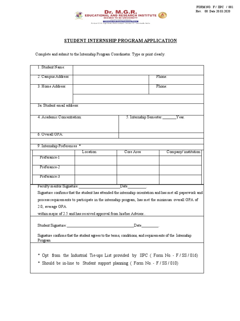 40 Iipc - Student Internship Program Application | PDF