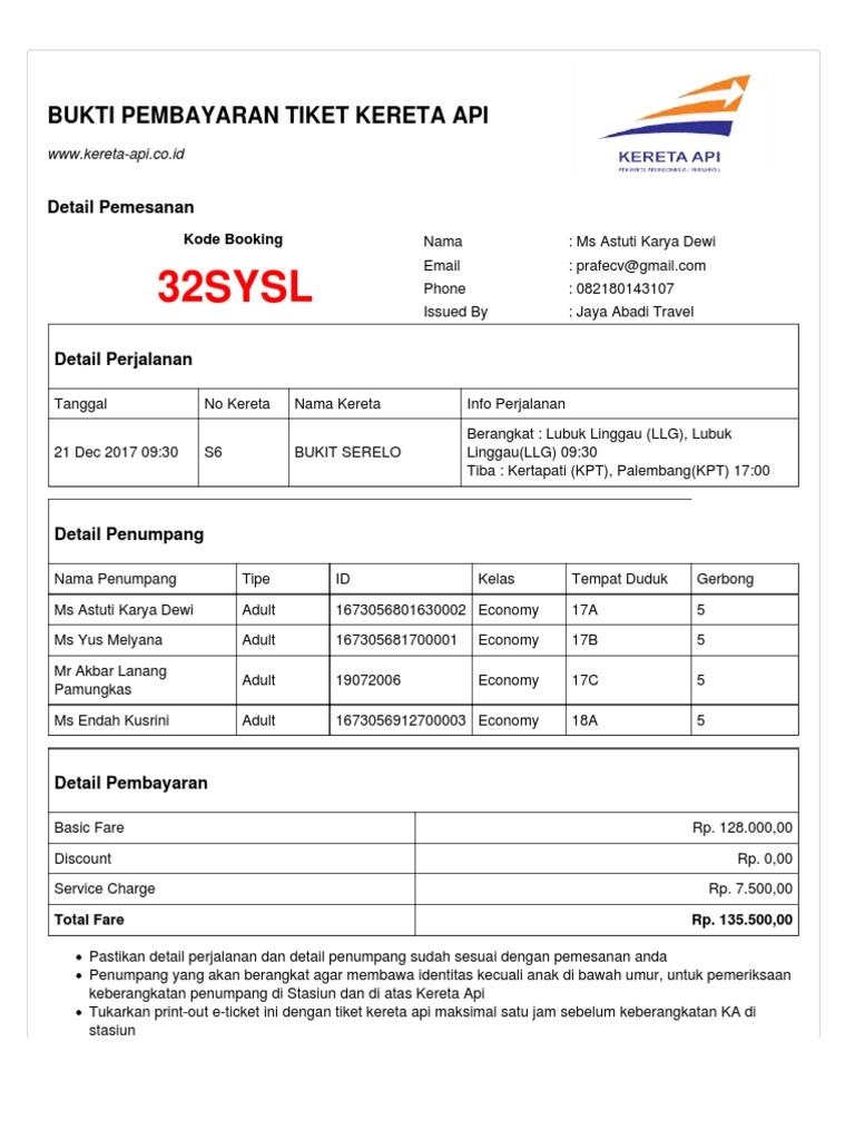 BUKTI_PEMBAYARAN_TIKET_KERETA_API_Detail | PDF