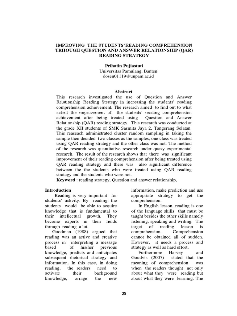 Improving The Students Reading Comprehension Thro PDF | PDF | Reading Comprehension | Cognitive ...