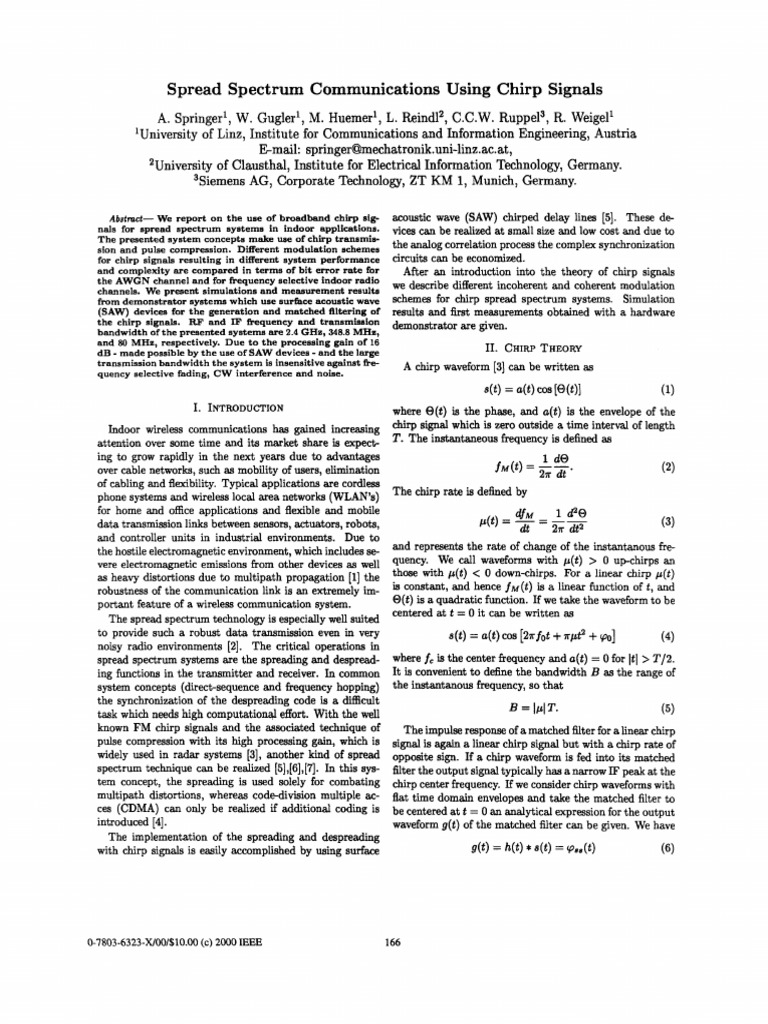 Spread Spectrum Communications Using Chirp Signals | PDF | Modulation ...