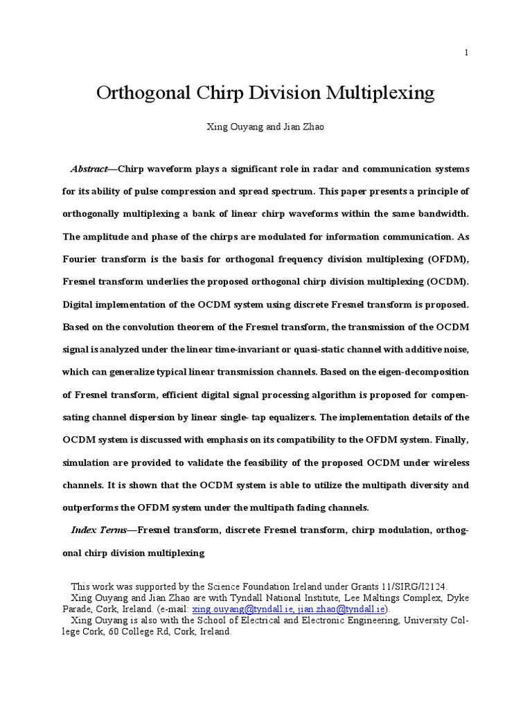 Orthogonal Chirp Division Multiplexing: A Novel Technique for Improving ...