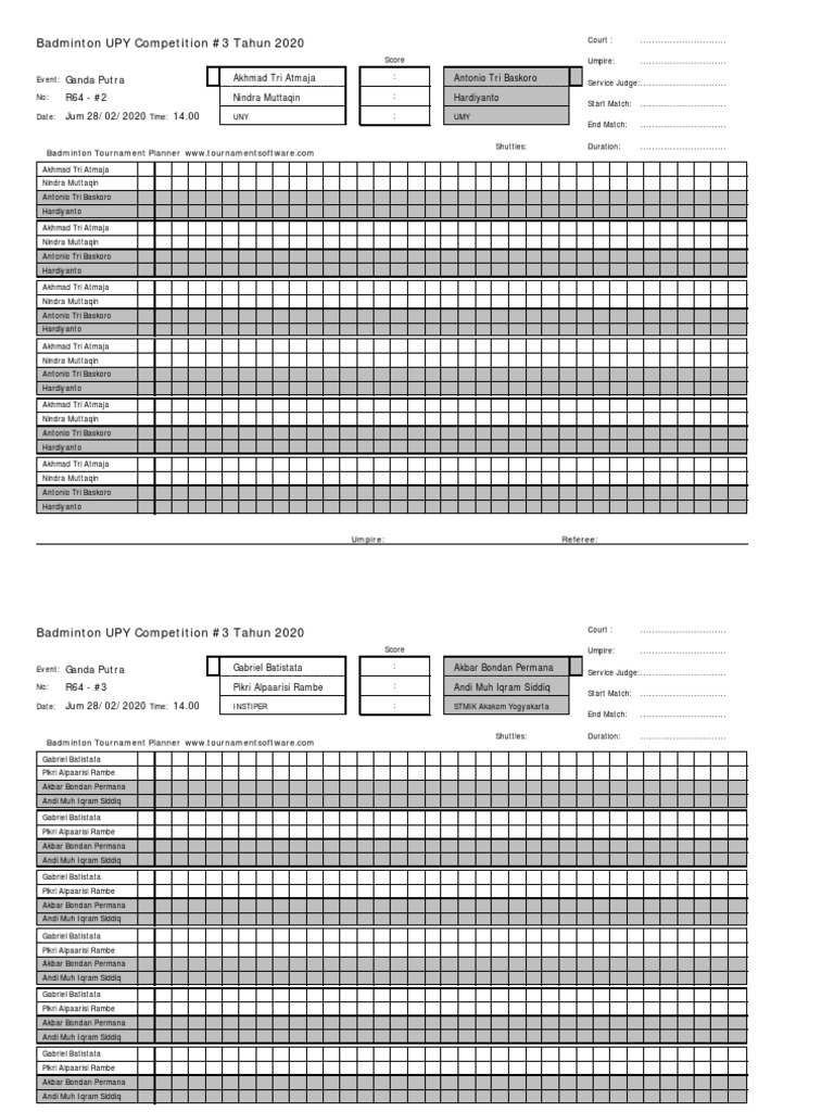 Score-Sheet Hari Jumat | PDF | Referee | Athletic Sports