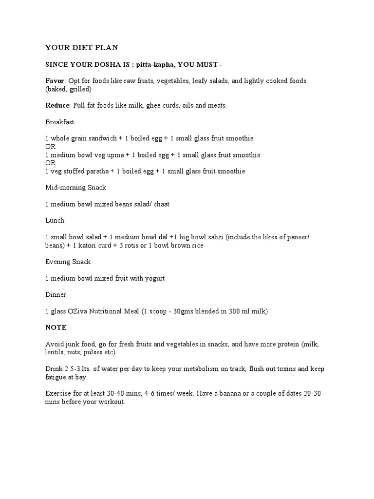 Pitta-Kapha Diet Plan for Weight Loss | PDF | Cooking, Food & Wine ...