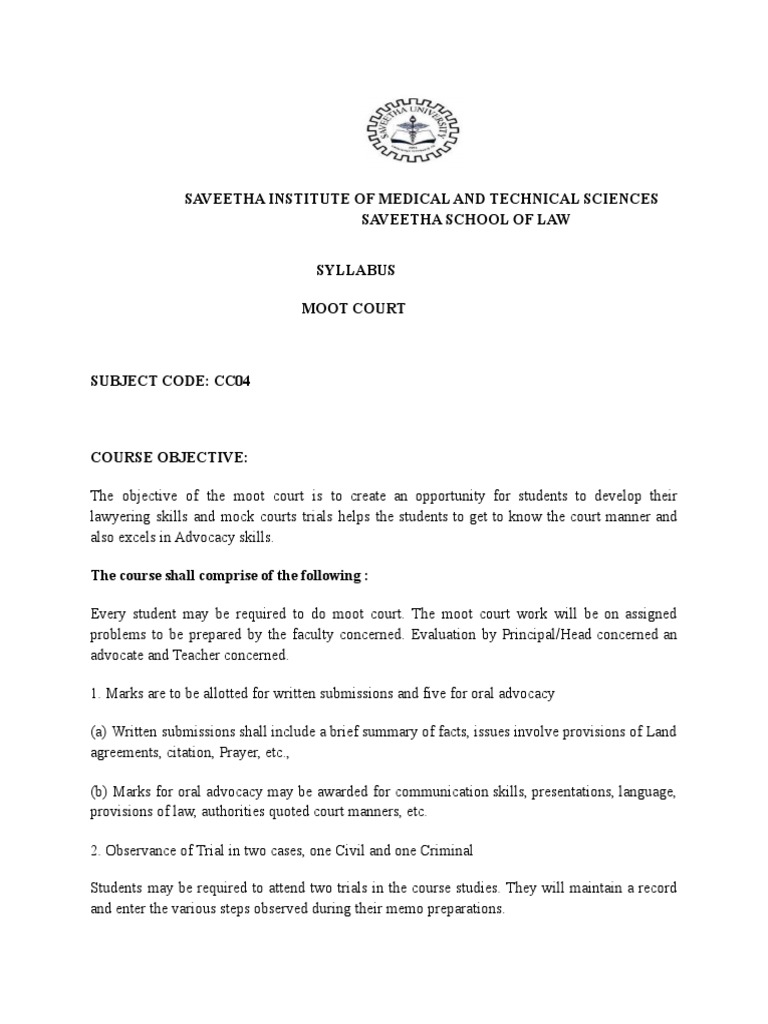 CC04 Moot Court Revised Syllabus - For 1ST Years PDF | Download Free ...