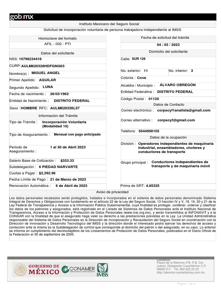 Comprobante de Inscripcion Imss PDF | PDF | Privacidad de la información | Gobierno