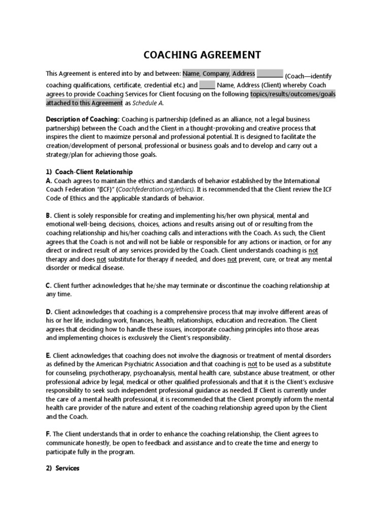 Coaching Agreement | PDF | Confidentiality | Psychotherapy