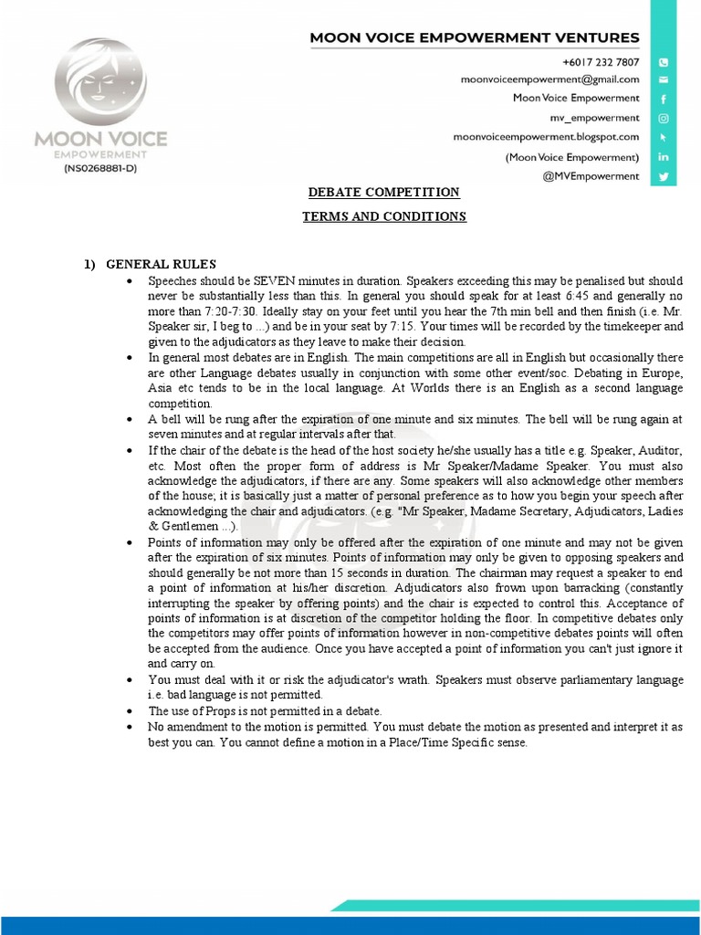 Guidelines for Participating in a Competitive Debate Competition | PDF ...