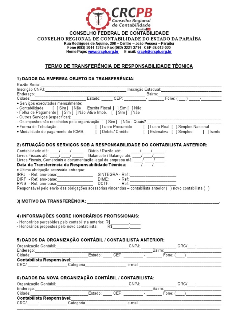 Termo de Transfer en CIA de Responsabilidade Tecnica | PDF | Contabilidade | Economia de negócios