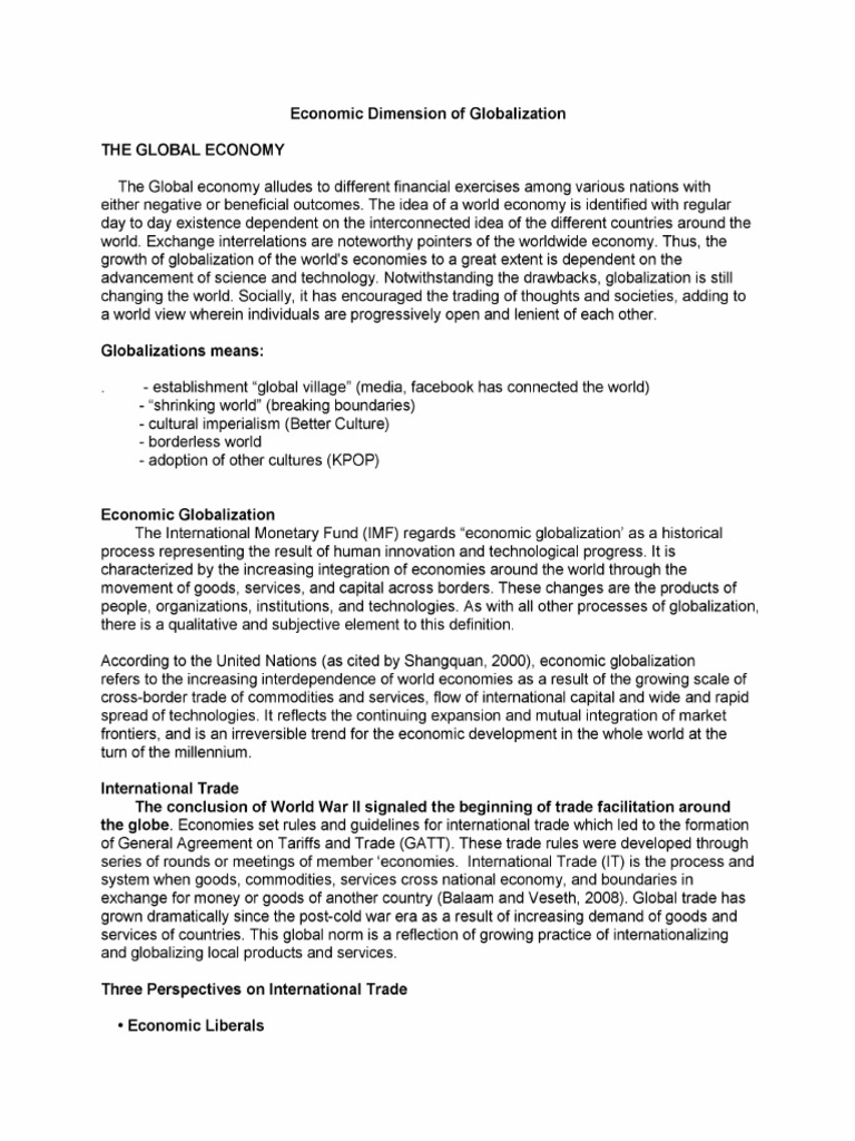 Economic Dimension of Globalization - Imaged | PDF