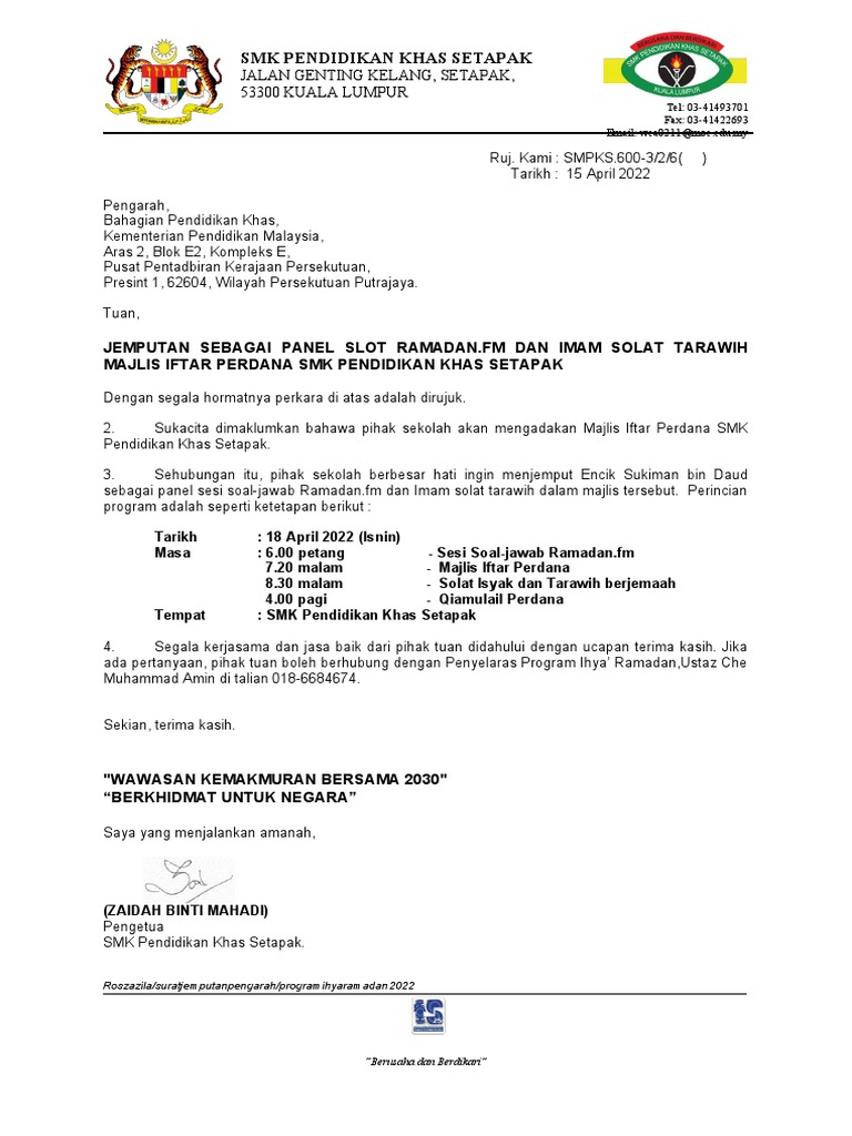 Jemputan Panel Ramadan FM & Imam Tarawih | PDF
