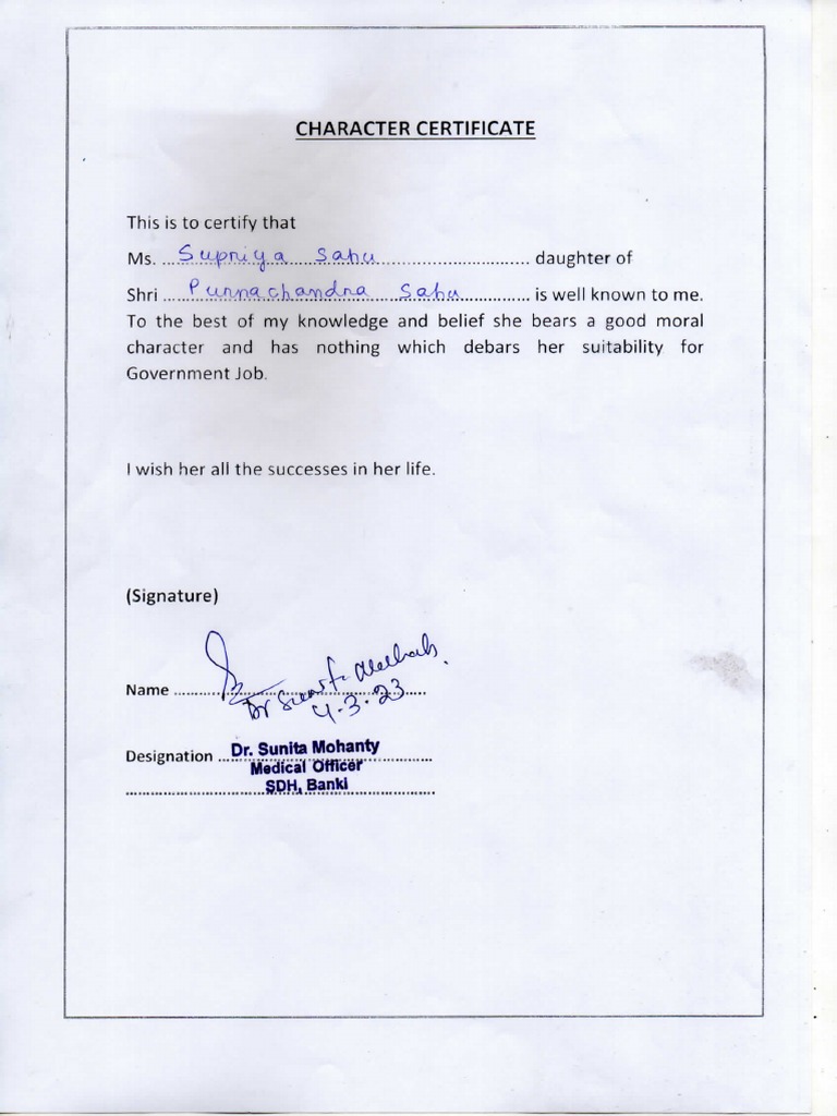 Charcter Certificate 1 | PDF